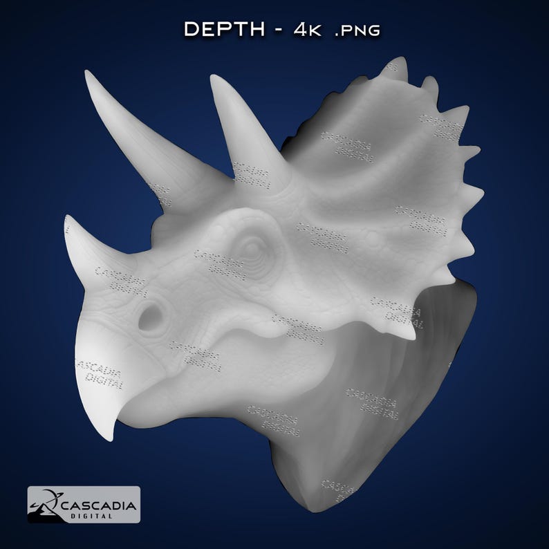Triceratops Head - Laser Engrave 4K PNG Image, Depth Map, Exact-outline ...