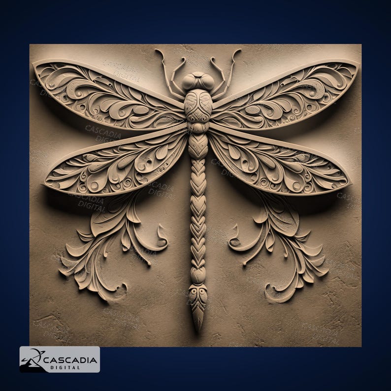 Dragonfly - Laser Engrave 4K PNG Image, Depth Map, Wood Slate 3D ...