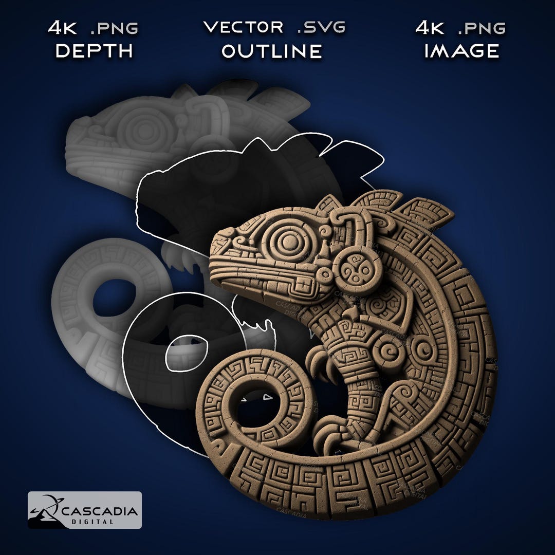 Lizard Aztec - Laser Engrave 4K PNG Image, Depth Map, Exact-outline Cut ...