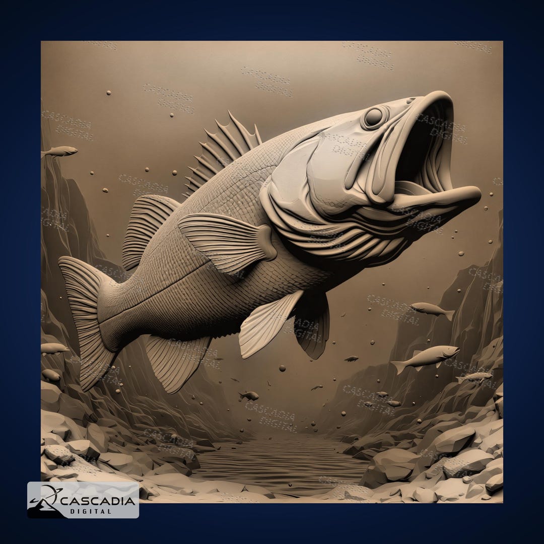Large Mouth Bass - Laser Engrave 4K PNG Image, Depth Map, Wood Slate 3D ...
