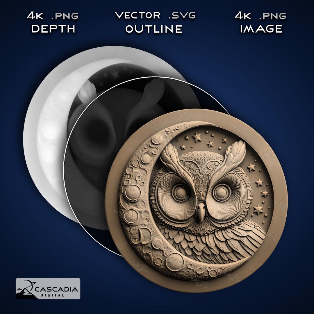 Owl Moon Round Laser Engrave 4K PNG Image, Exact-outline Cut File, 3D ...