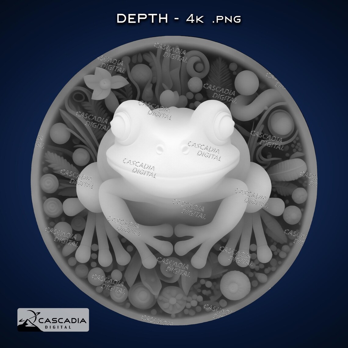 Frog Round - Laser Engrave 4K PNG Image, Depth Map, Exact-outline Cut ...