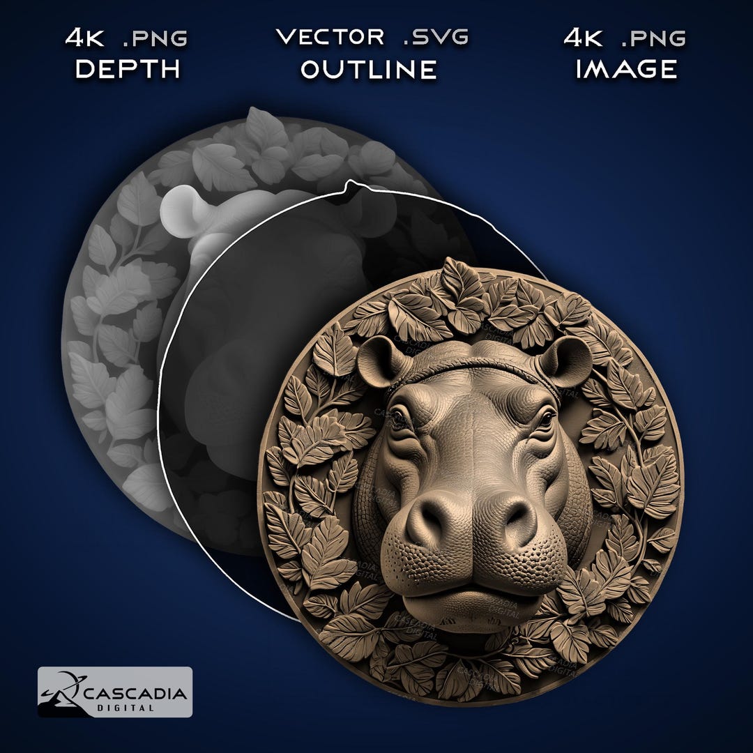 Hippo Head Round - Laser PNG, Depth Map, and SVG for Glowforge and ...
