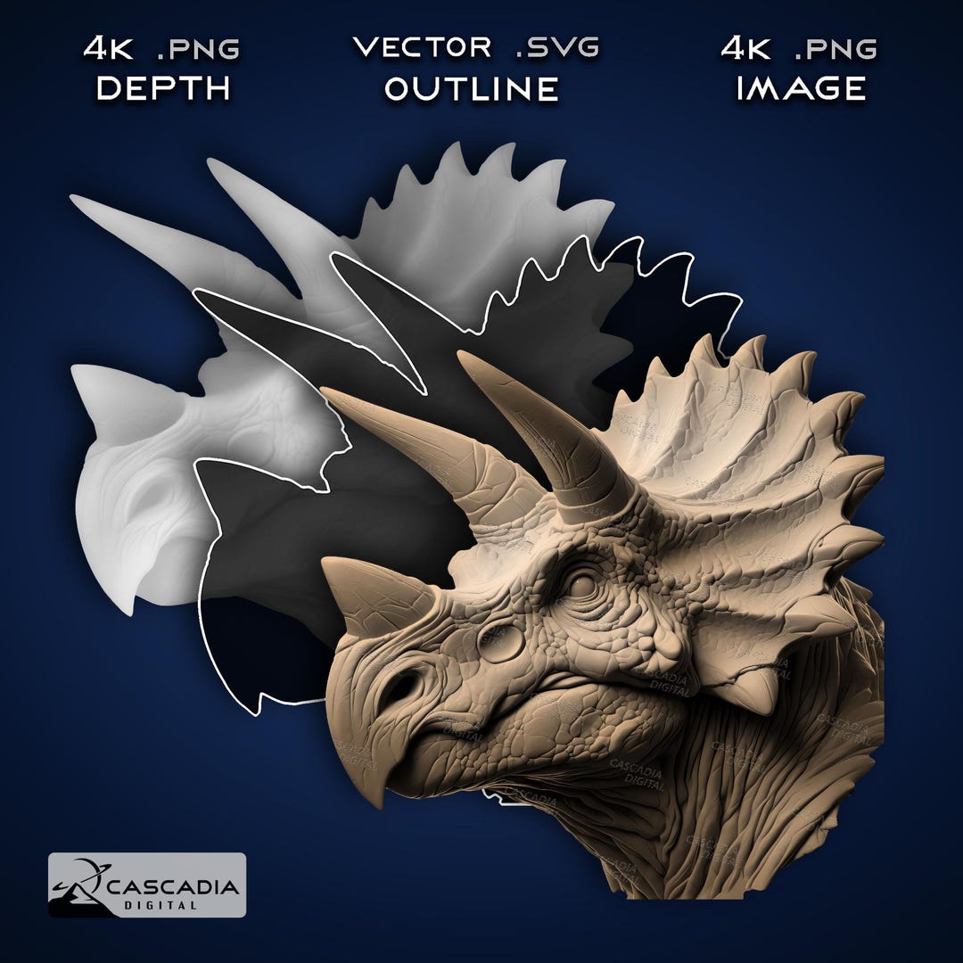 Triceratops Head - Laser Engrave 4K PNG Image, Depth Map, Exact-outline ...