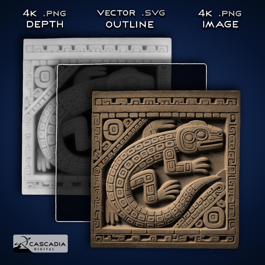 Lizard Aztec - Laser Engrave 4K PNG Image, Depth Map, Exact-outline Cut ...