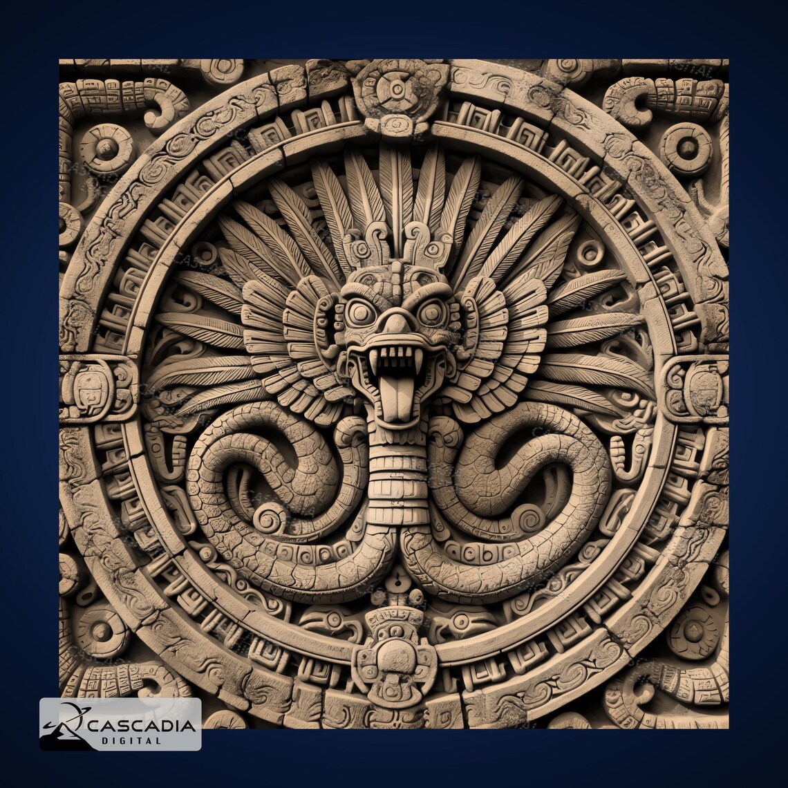 Aztec Mayan - Laser Engrave 4K PNG Image, Depth Map, Wood Slate 3D ...