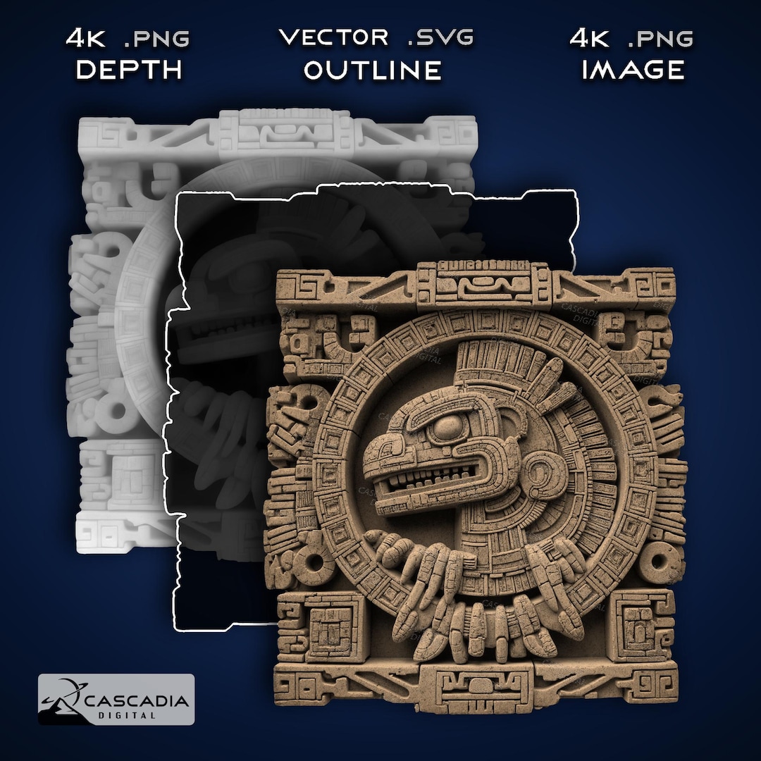 Lizard Aztec - Laser Engrave 4K PNG Image, Depth Map, Exact-outline Cut ...