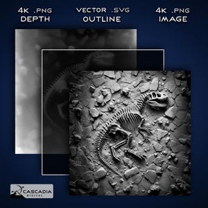 Trex Fossil Full Laser 4K PNG Image, 3D Depth Map, SVG Outline Vector ...