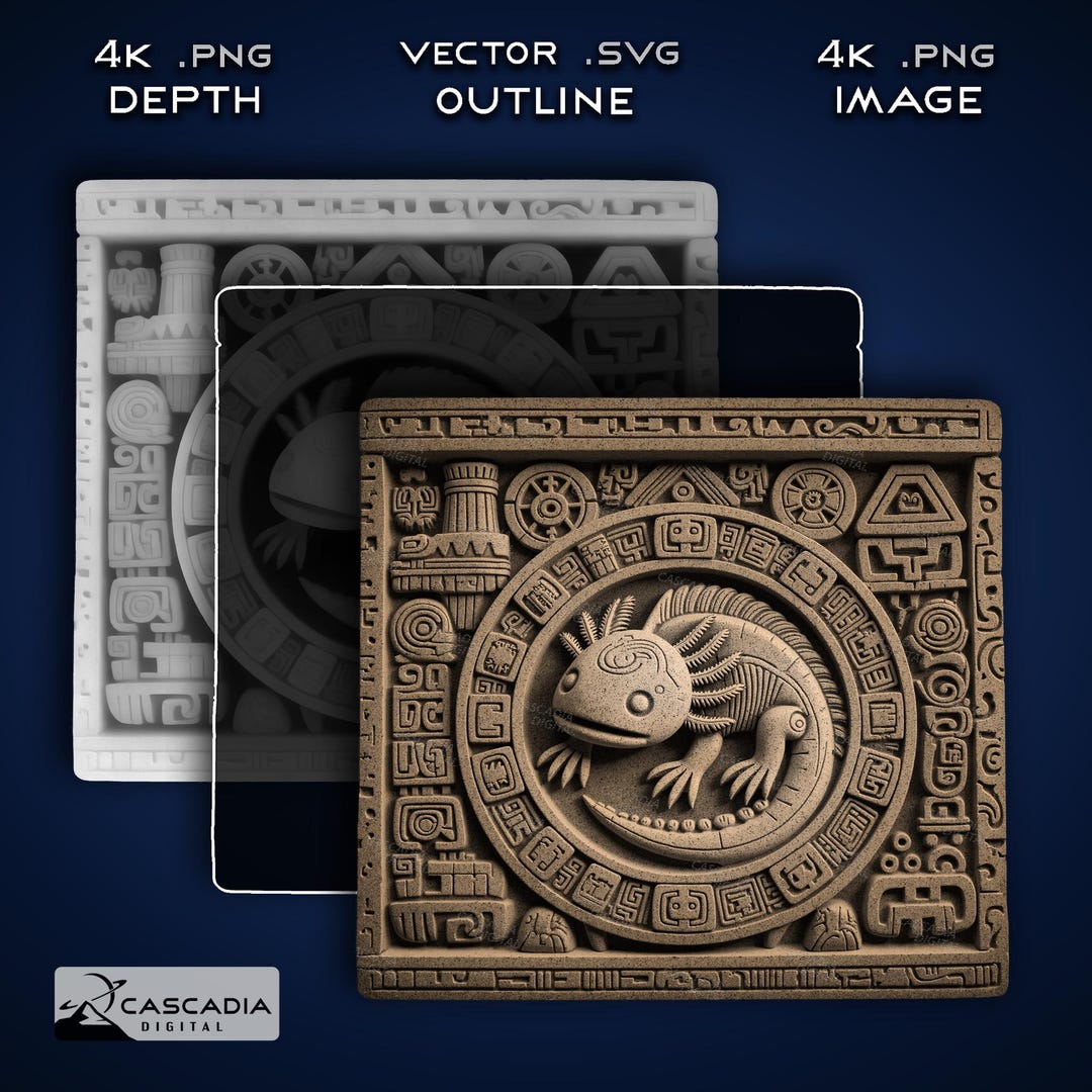 Axolotl Aztec - Laser PNG, Depth Map, and SVG for Glowforge and ...