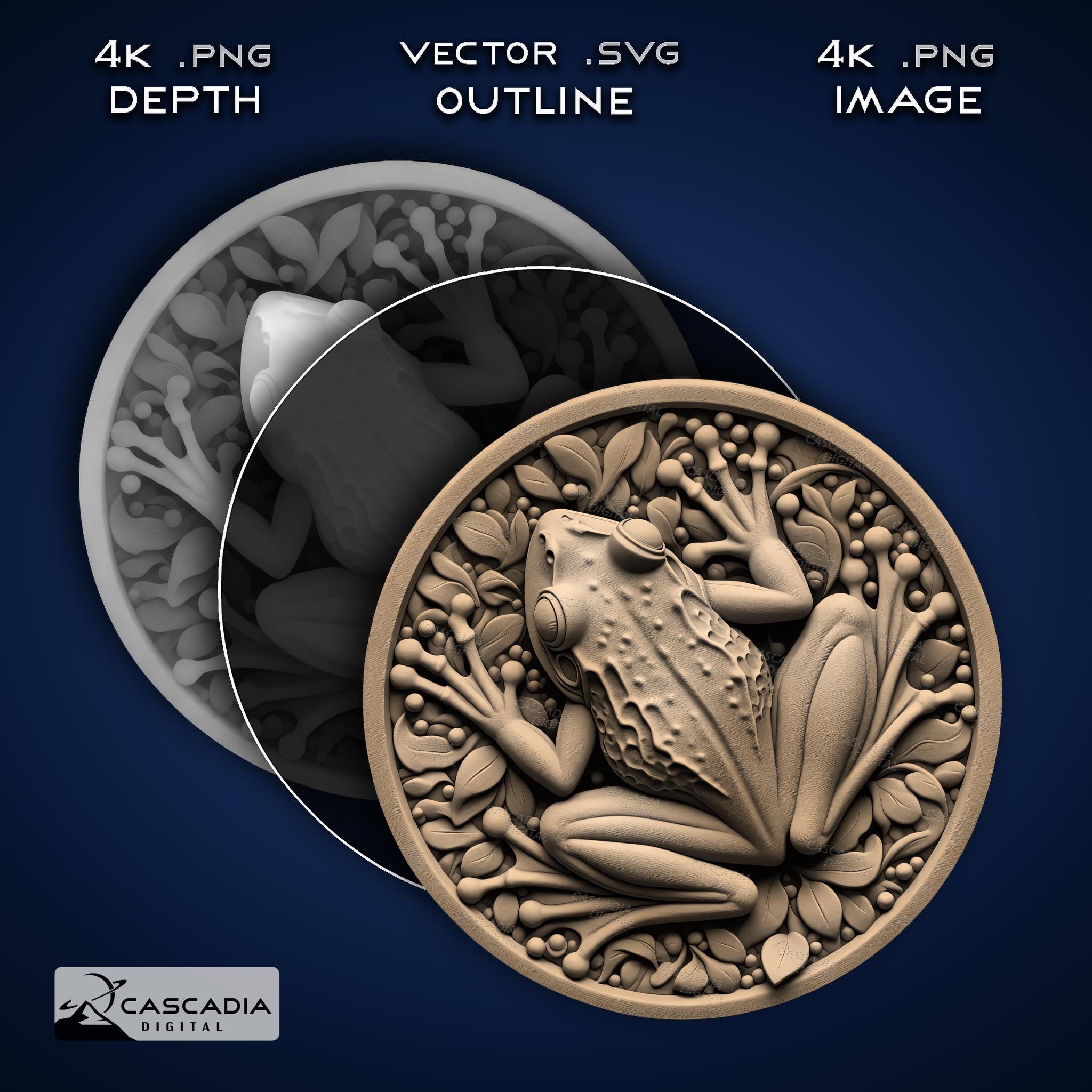 Frog Round - Laser PNG, Depth Map, and SVG for Glowforge and Lightburn ...