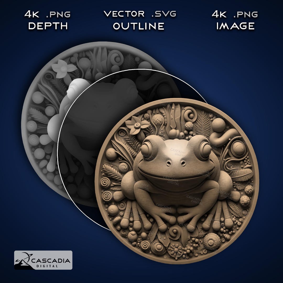 Frog Round - Laser Engrave 4K PNG Image, Depth Map, Exact-outline Cut ...