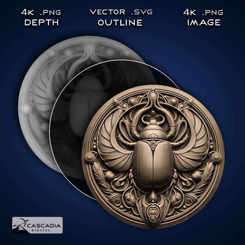 Scarab Egyptian Round - Laser Engrave 4K PNG Image, Depth Map, Exact ...