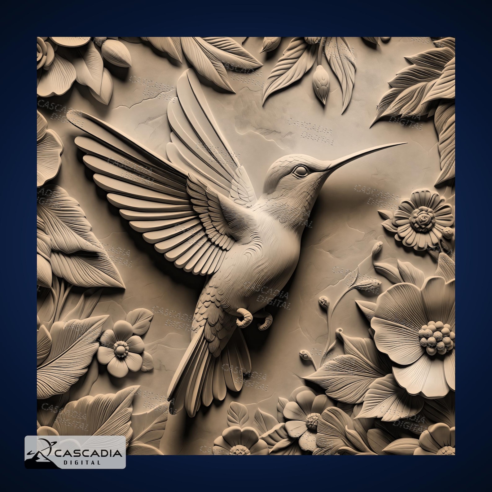 Hummingbird Flowers - Laser Engrave 4K PNG Image, Depth Map, Wood Slate ...