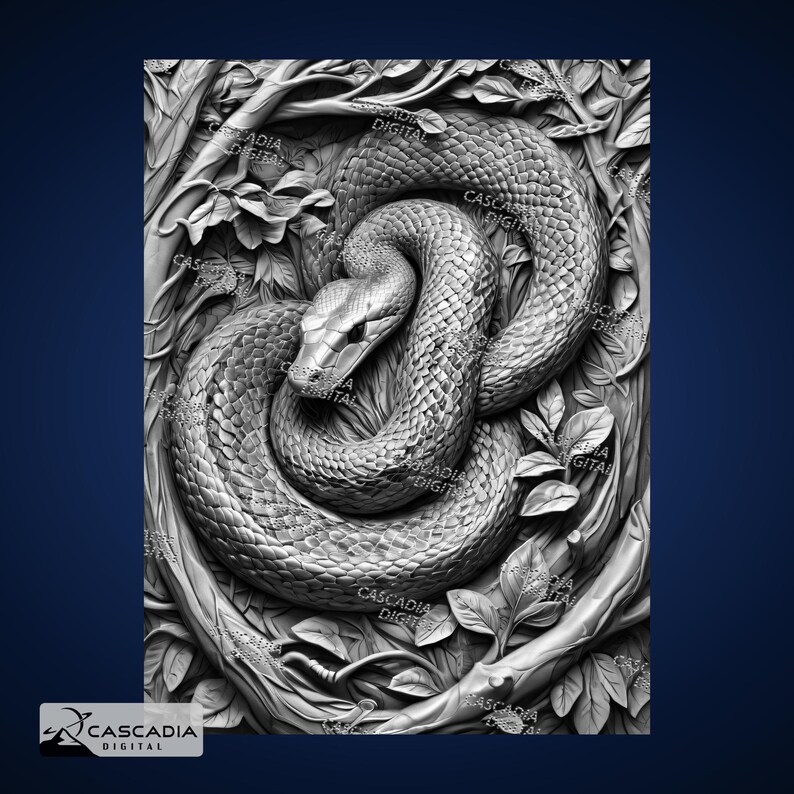 Python Snake in Tree - Laser Engrave 4K PNG Image, Depth Map, Wood ...