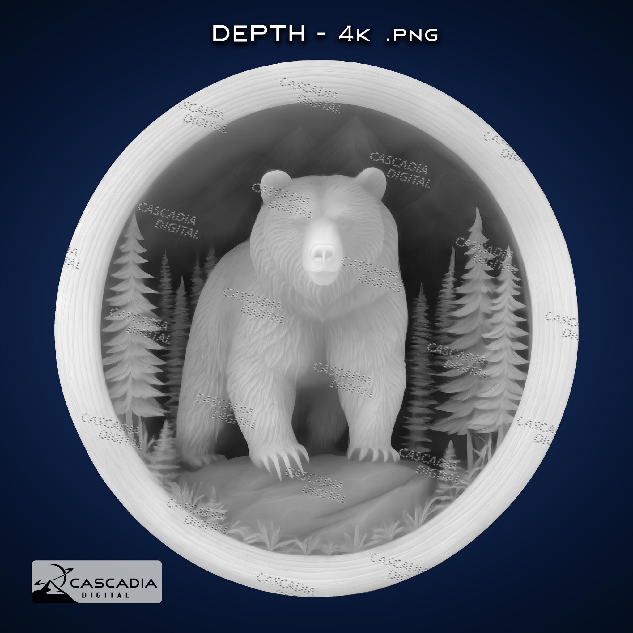Grizzly Bear Round - Laser PNG, Depth Map, and SVG for Glowforge and ...