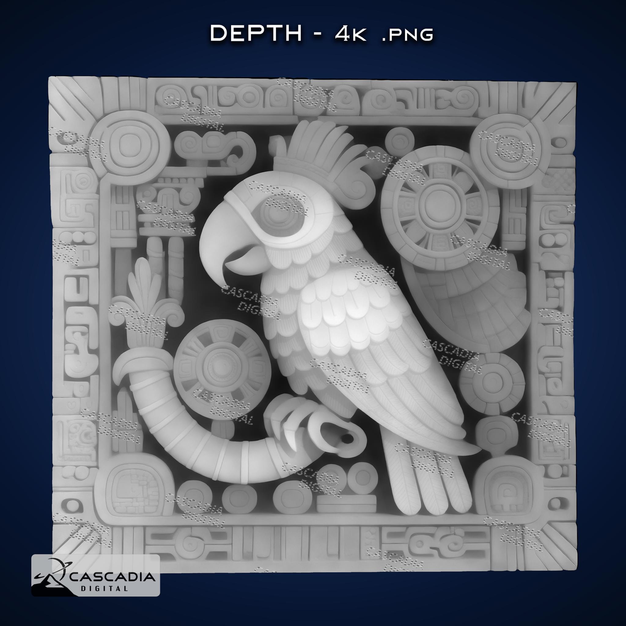 Macaw Aztec - Laser Engrave 4K PNG Image, Depth Map, Exact-outline Cut ...