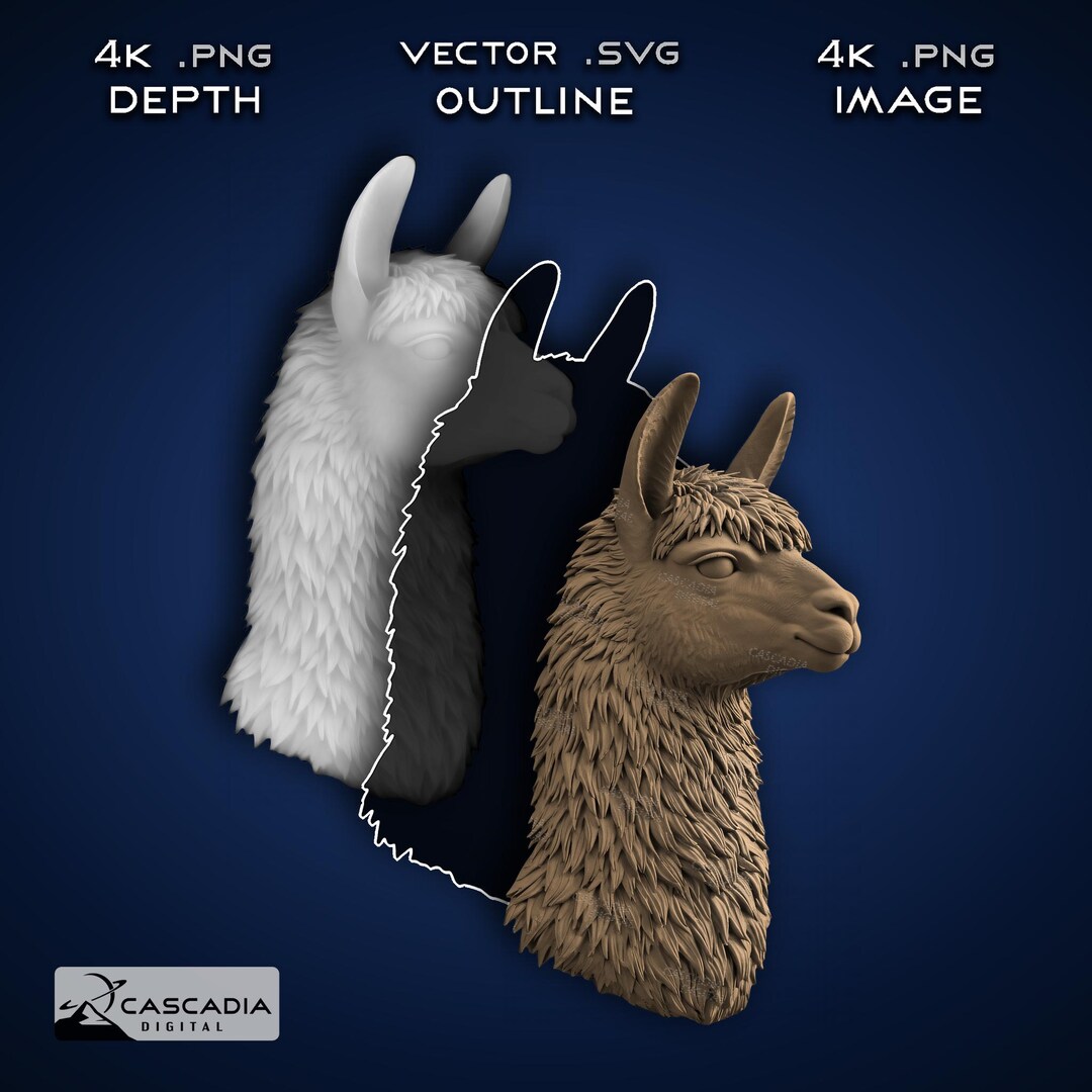 Llama Alpaca Head Side - Laser PNG, Depth Map, and SVG for Glowforge ...