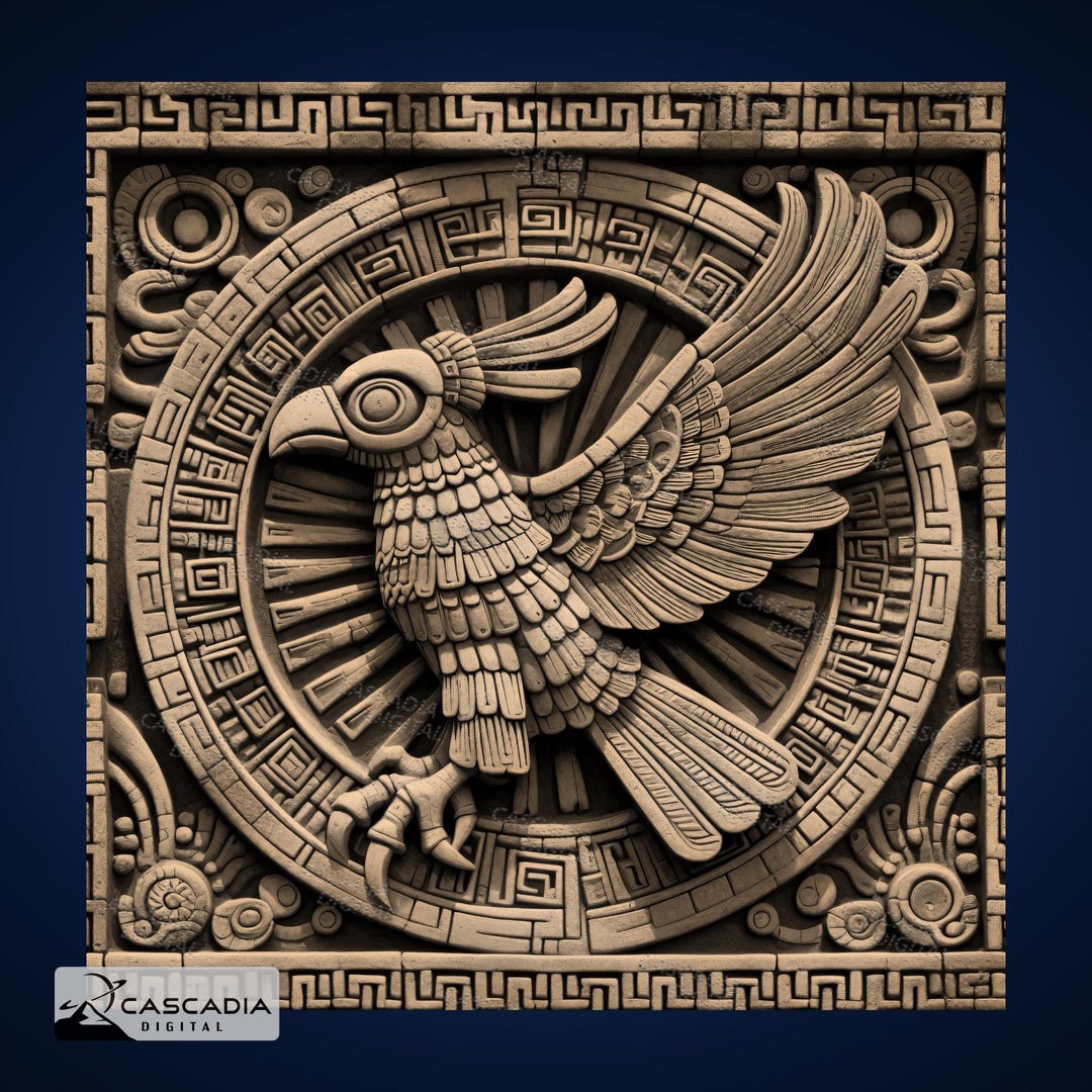 Bird Aztec Mayan - Laser Engrave 4K PNG Image, Depth Map, Wood Slate 3D ...