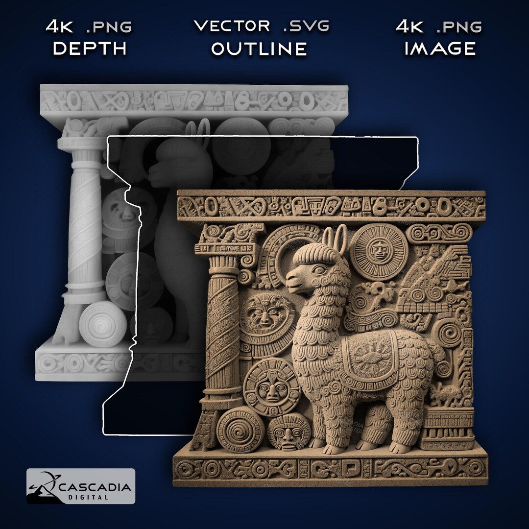 Llama Alpaca Aztec - Laser Engrave 4K PNG Image, Depth Map, Exact ...