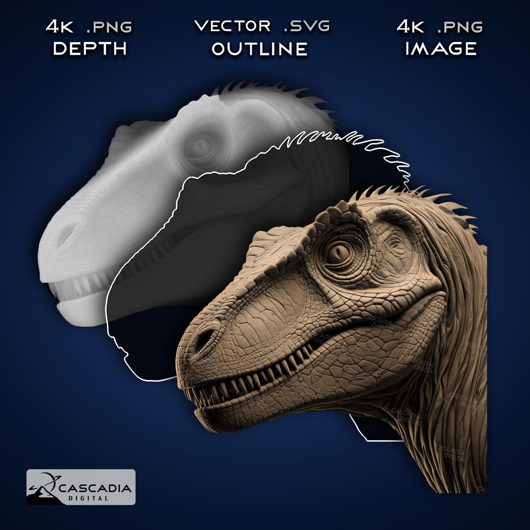 Raptor Head - Laser Engrave 4K PNG Image, Depth Map, Exact-outline Cut ...