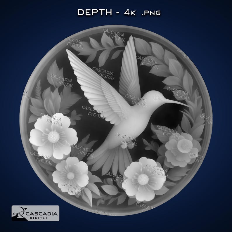 Hummingbird Round - Laser Engrave 4K PNG Image, Depth Map, Exact ...