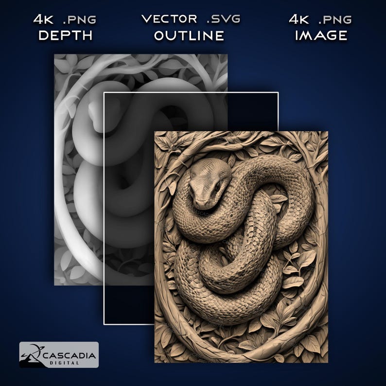 Python Snake in Tree Laser 4K PNG Image, 3D Depth Map, SVG Outline ...