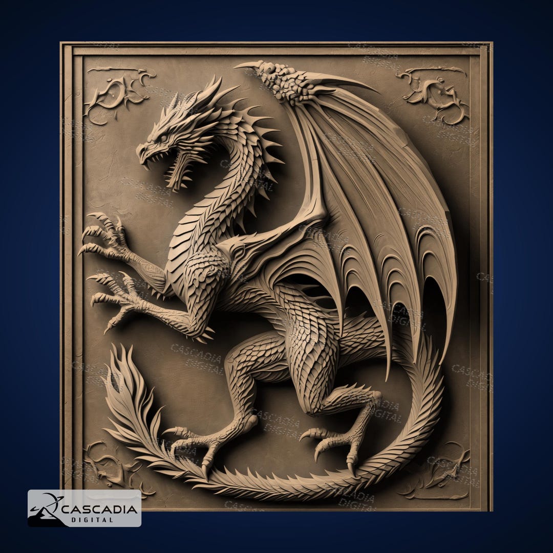 Dragon - Laser Engrave 4K PNG Image, Depth Map, Wood Slate 3D Illusion ...