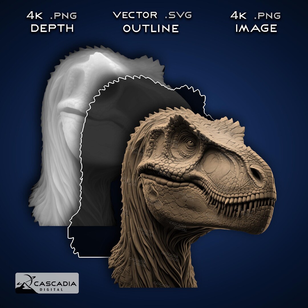 Trex - Laser Engrave 4K PNG Image, Depth Map, Exact-outline Cut File ...