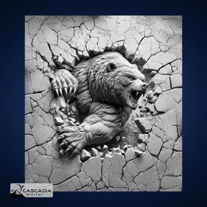 Bear Breaking Through Rock - Laser Engrave 4K PNG Image, Depth Map ...