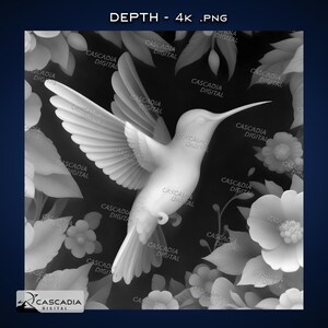 Hummingbird Flowers - Laser Engrave 4K PNG Image, Depth Map, Wood Slate ...