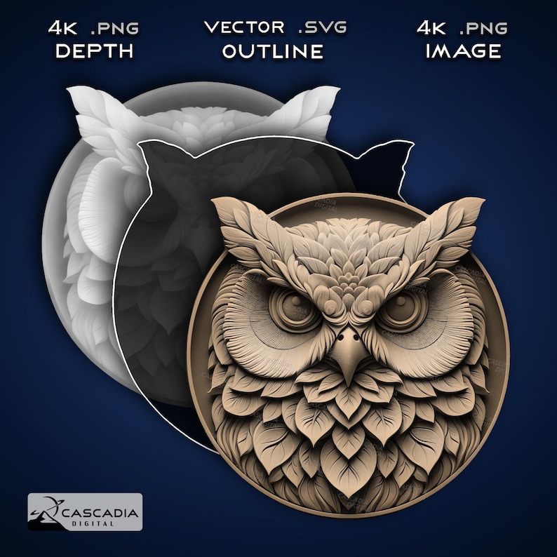 Owl Round - Laser Engrave 4K PNG Image, Depth Map, Exact-outline Cut ...
