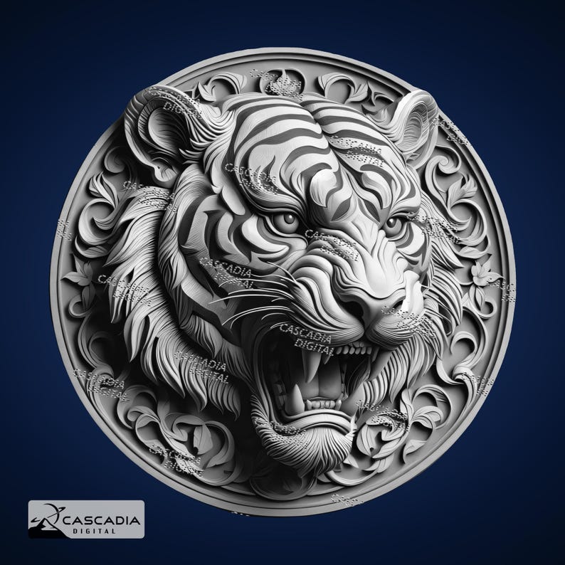Tiger Head Round - Laser PNG, Depth Map, and SVG for Glowforge and ...