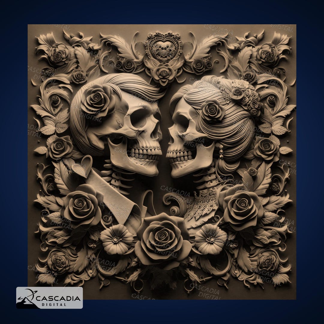 Skull Lovers - Laser Engrave 4K PNG Image, Depth Map, Wood Slate 3D ...