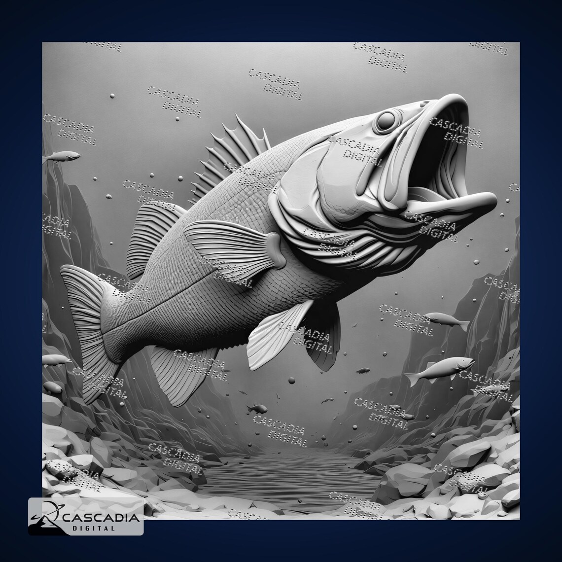 Large Mouth Bass - Laser PNG and Depth Map for Glowforge and Lightburn ...