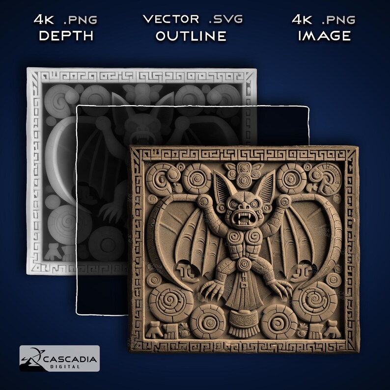 Bat Aztec - Laser PNG, Depth Map, and SVG for Glowforge and Lightburn ...