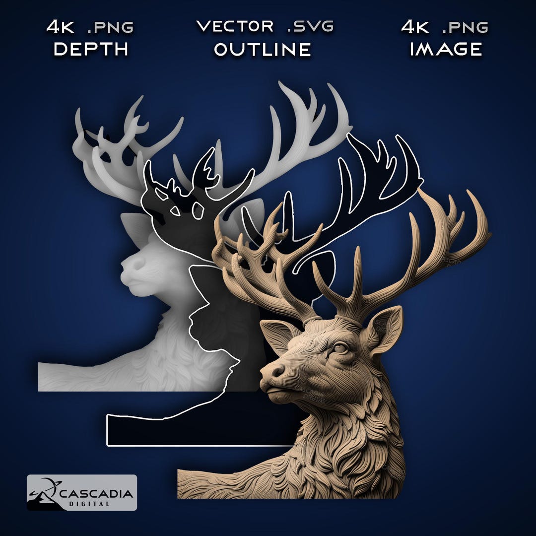 Deer Head - Laser Engrave 4K PNG Image, Depth Map, Exact-outline Cut ...