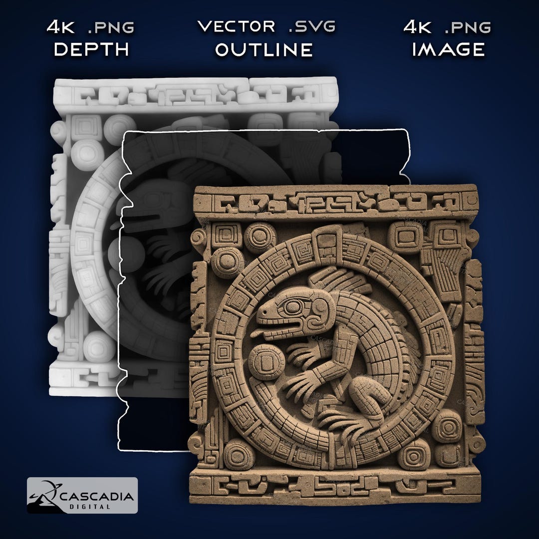 Lizard Aztec - Laser Engrave 4K PNG Image, Depth Map, Exact-outline Cut ...