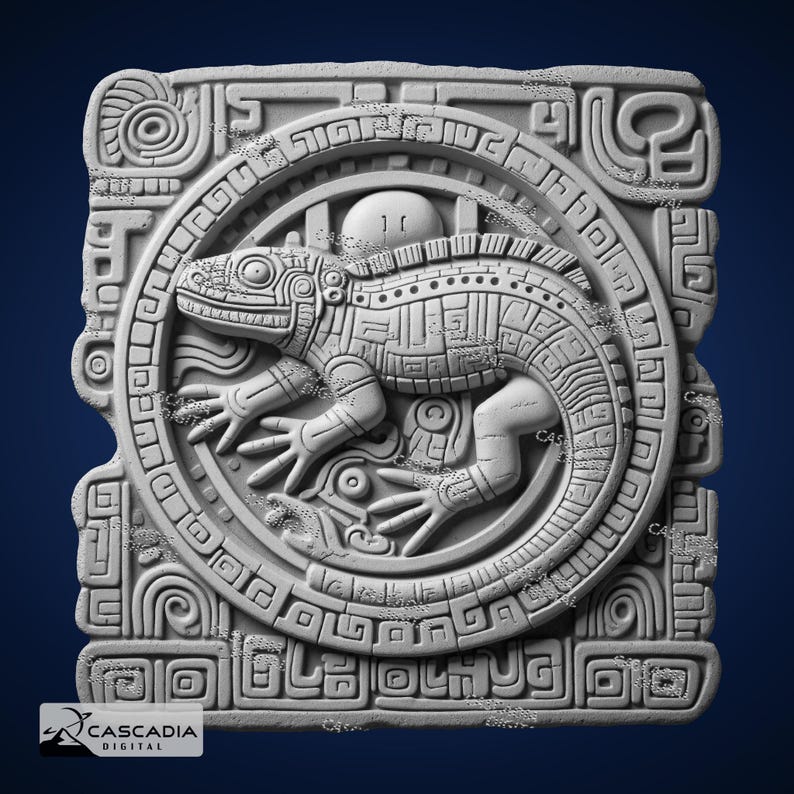 Lizard Aztec - Laser Engrave 4K PNG Image, Depth Map, Exact-outline Cut ...
