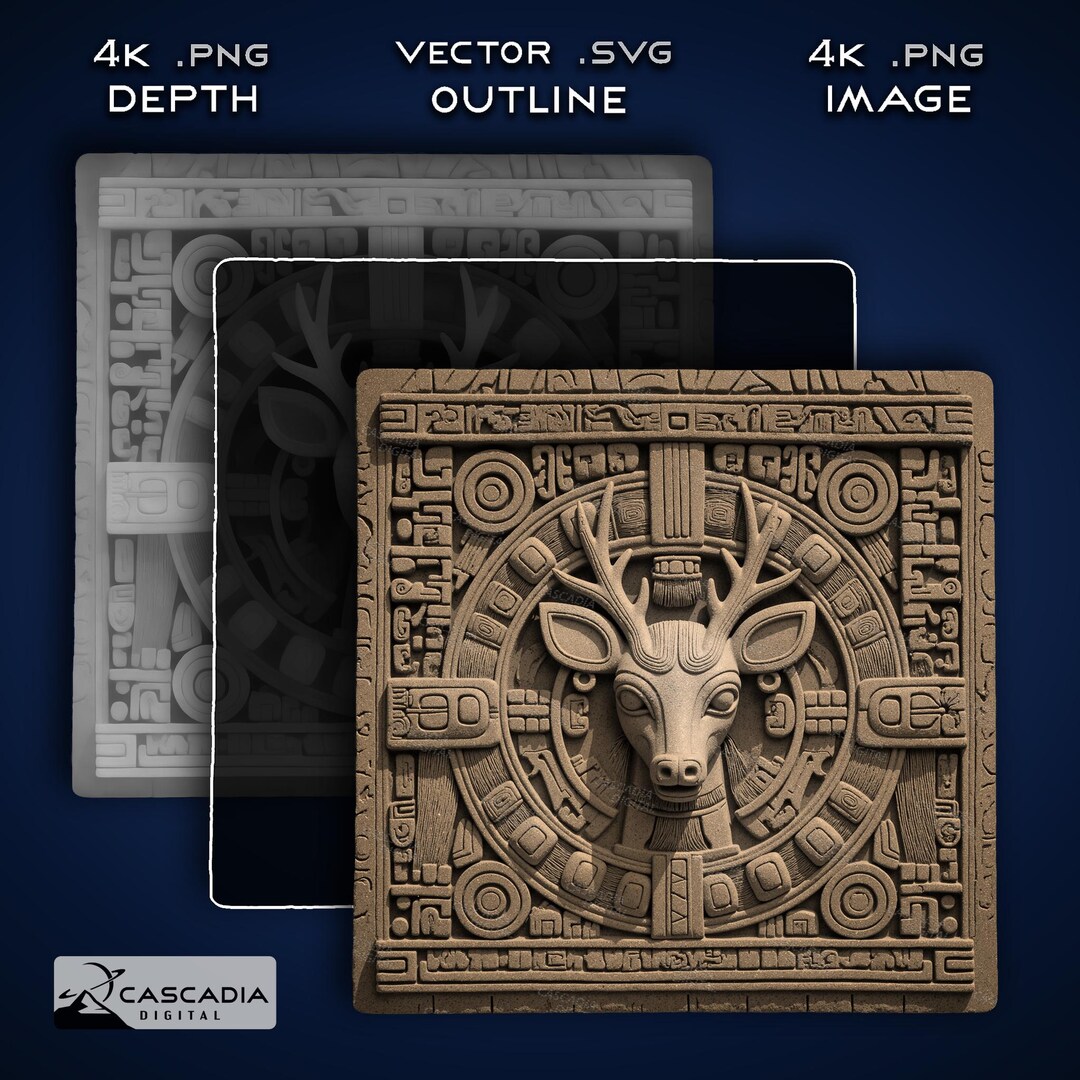 Deer Aztec - Laser Engrave 4K PNG Image, Depth Map, Exact-outline Cut ...