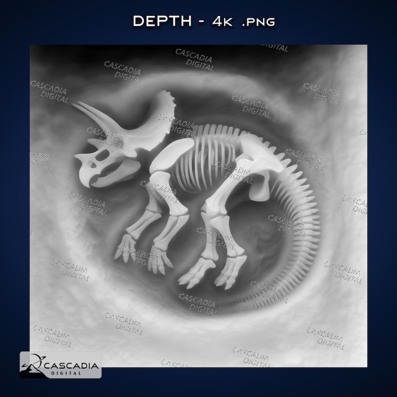 Triceratops Fossil Full - Laser Engrave 4K PNG Image, Depth Map, Wood ...