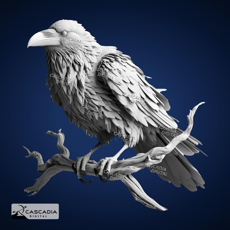 Raven Perched - Laser Engrave 4K PNG Image, Depth Map, Exact-outline ...