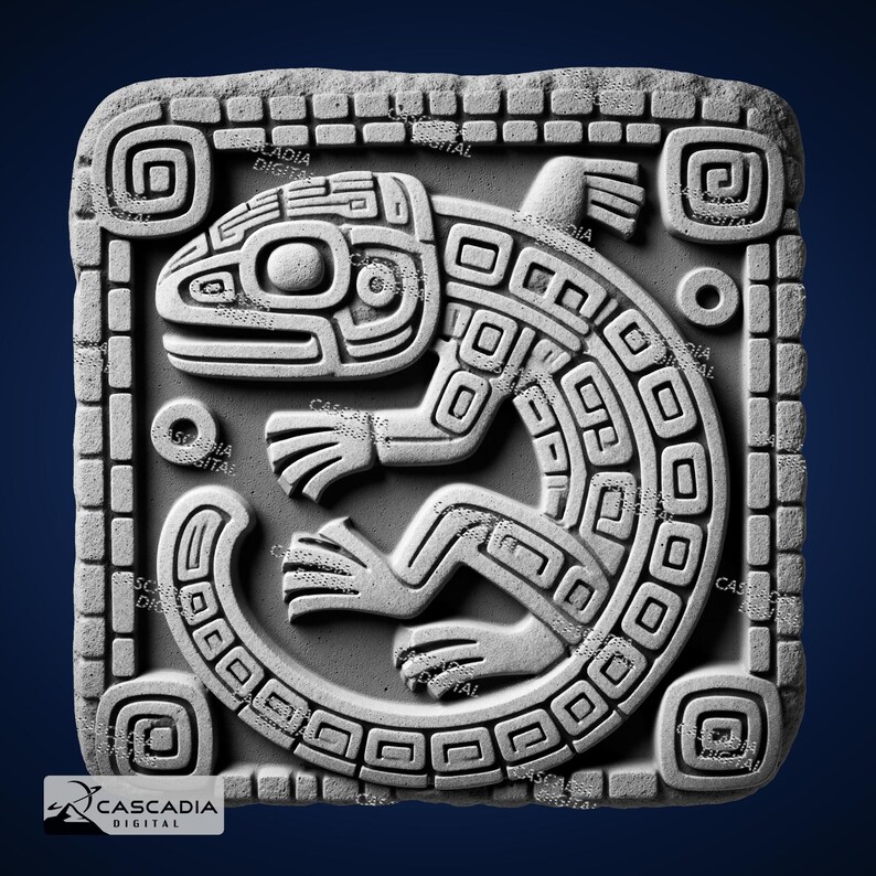 Lizard Aztec - Laser Engrave 4K PNG Image, Depth Map, Exact-outline Cut ...