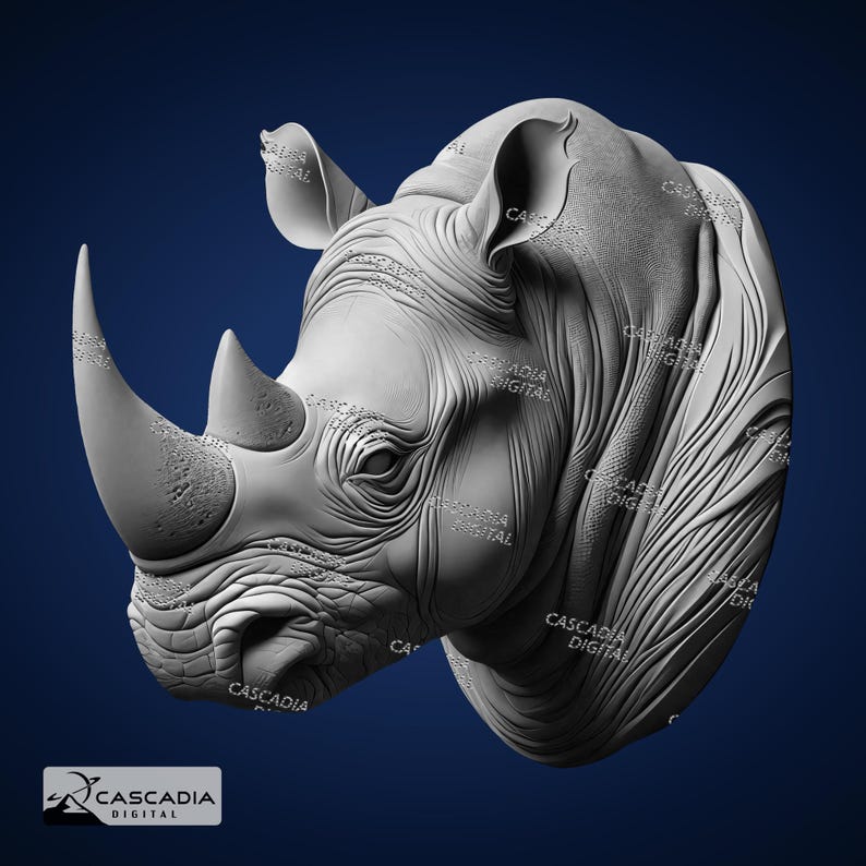 Rhino Head Laser 4K PNG Image, 3D Depth Map, SVG Outline Vector Path ...