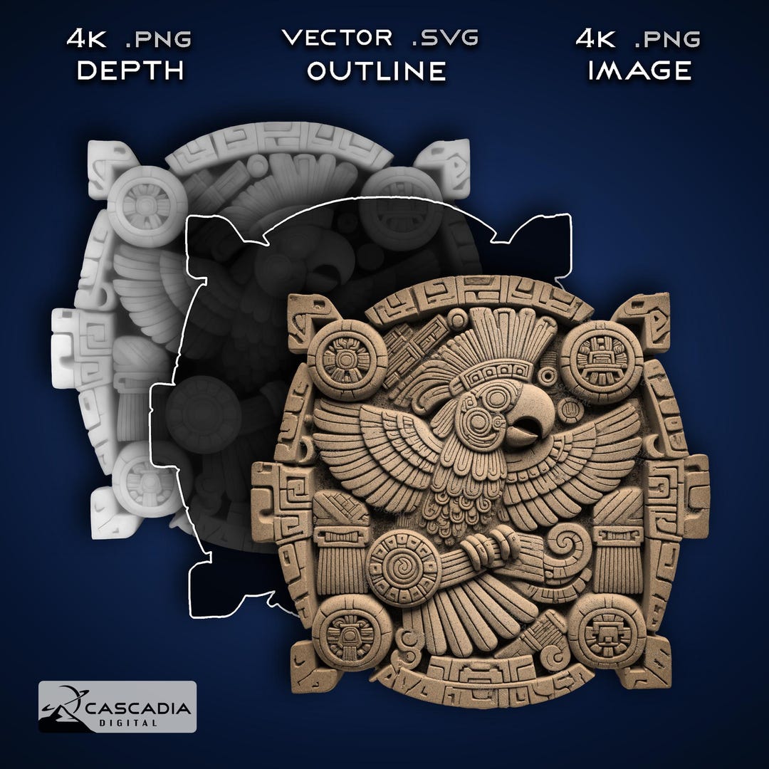Macaw Aztec - Laser Engrave 4K PNG Image, Depth Map, Exact-outline Cut ...