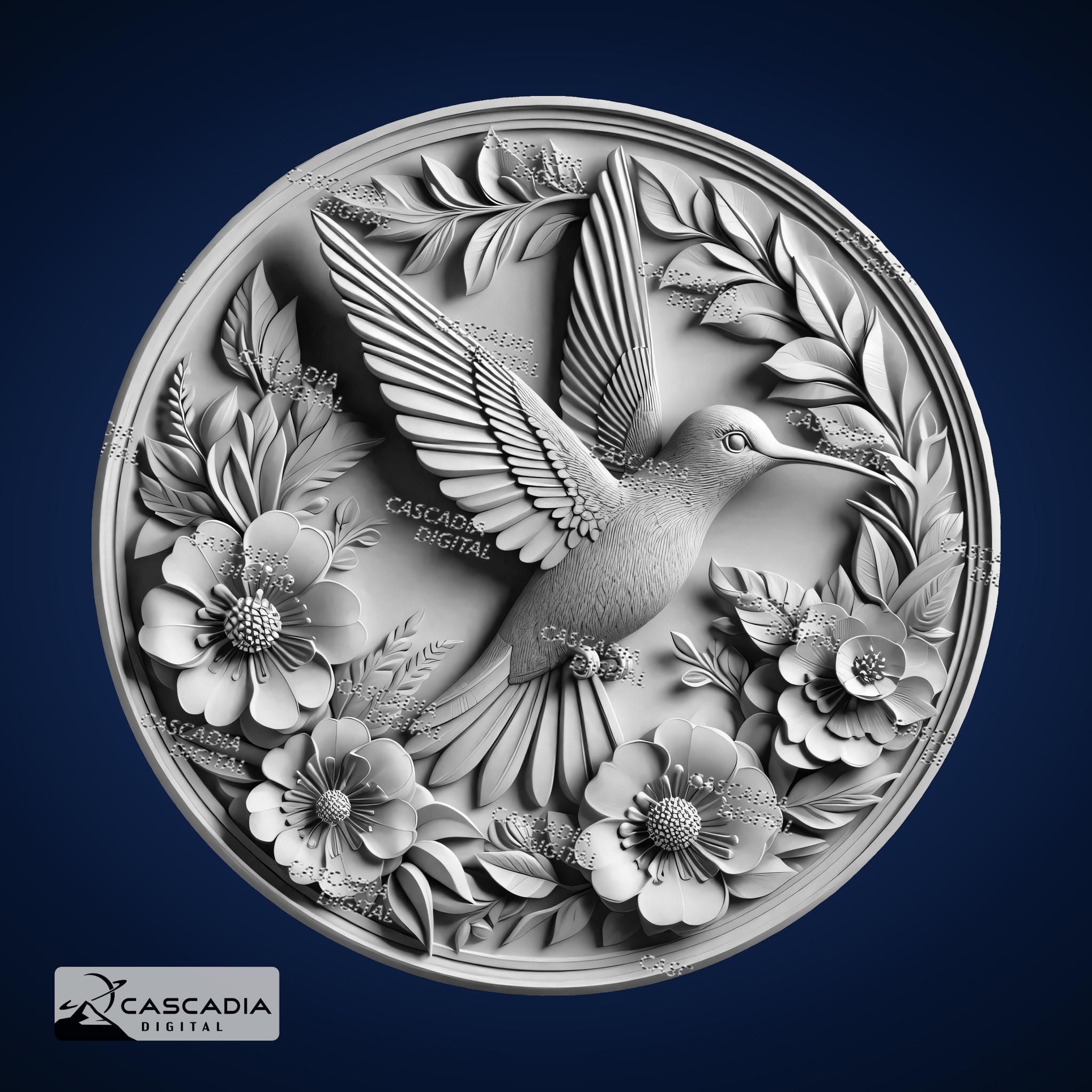 Hummingbird Round - Laser Engrave 4K PNG Image, Depth Map, Exact ...