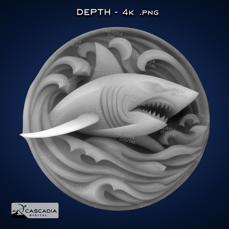 Shark Round - Laser Engrave 4K PNG Image, Depth Map, Exact-outline Cut ...