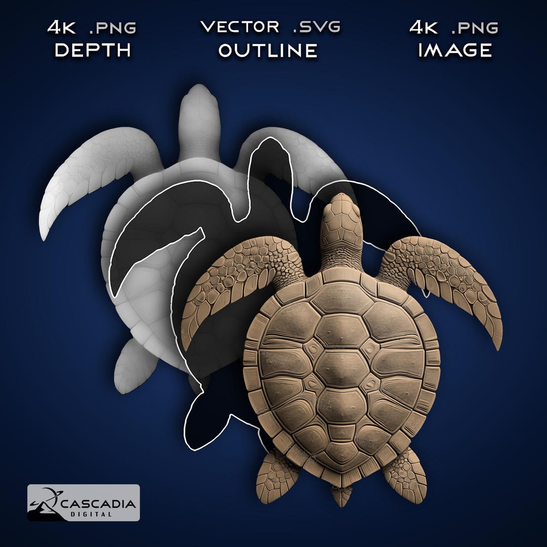 Sea Turtle - Laser Engrave 4K PNG Image, Depth Map, Exact-outline Cut ...