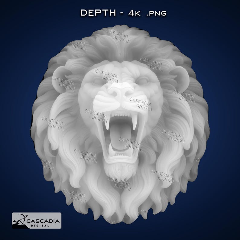 Lion Head - Laser Engrave 4K PNG Image, Depth Map, Exact-outline Cut ...