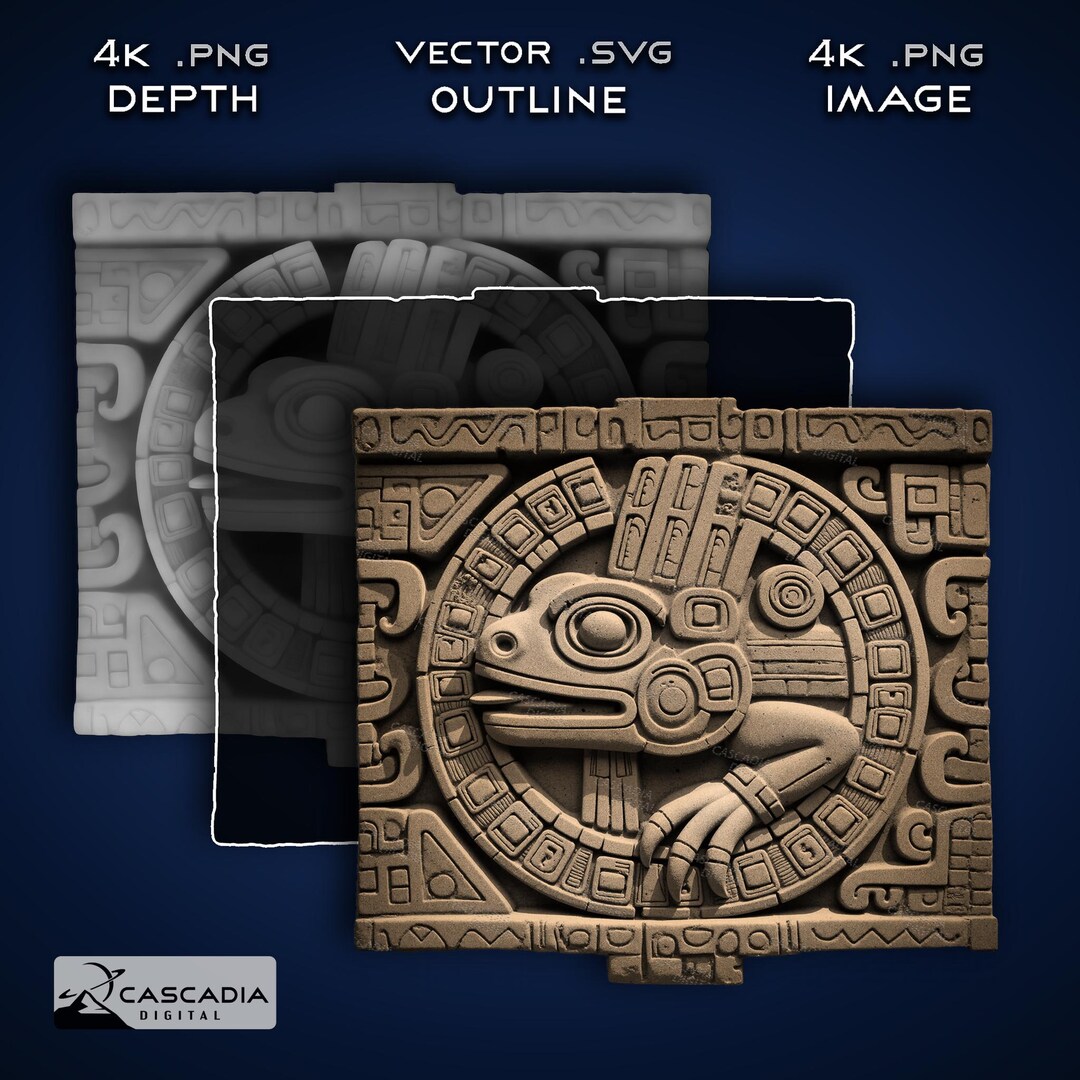 Lizard Aztec - Laser Engrave 4K PNG Image, Depth Map, Exact-outline Cut ...