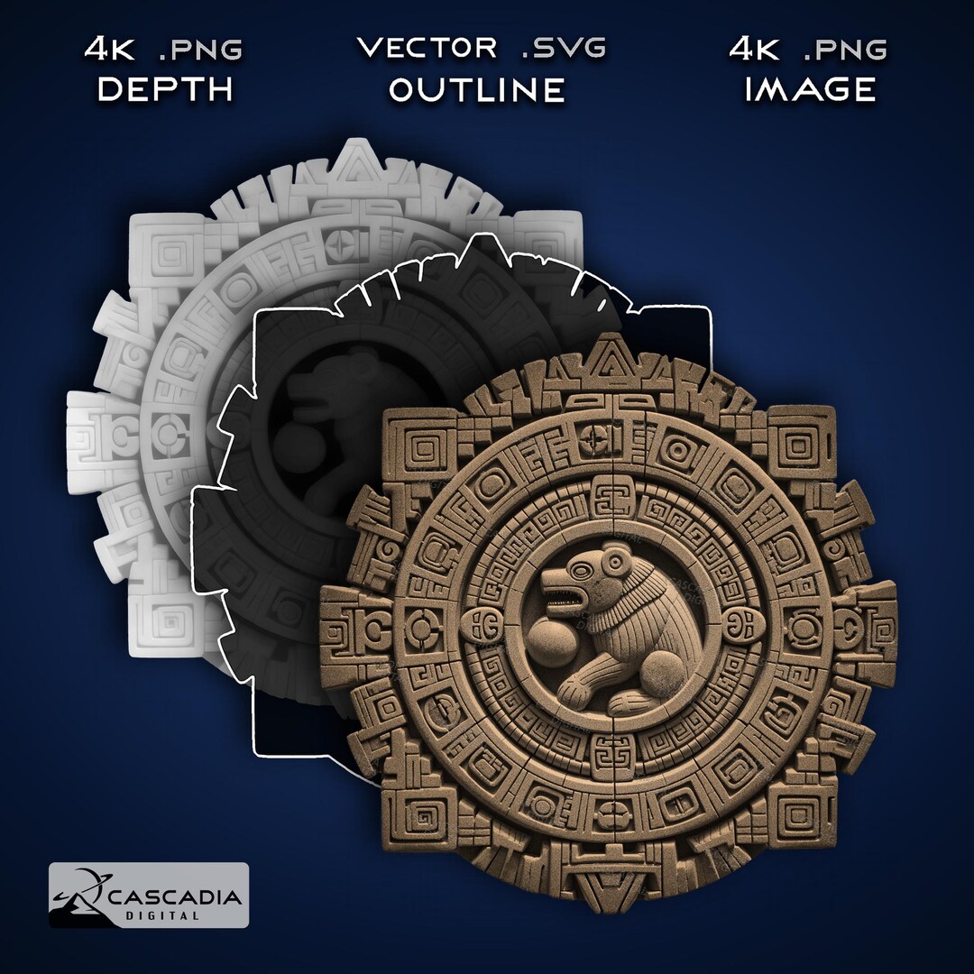 Bear Aztec Round - Laser Engrave 4K PNG Image, Depth Map, Exact-outline ...